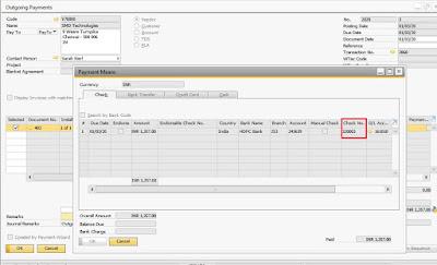 SAP Business One Knowledge: Auto-Numbering Check Set-up in SAP Business One