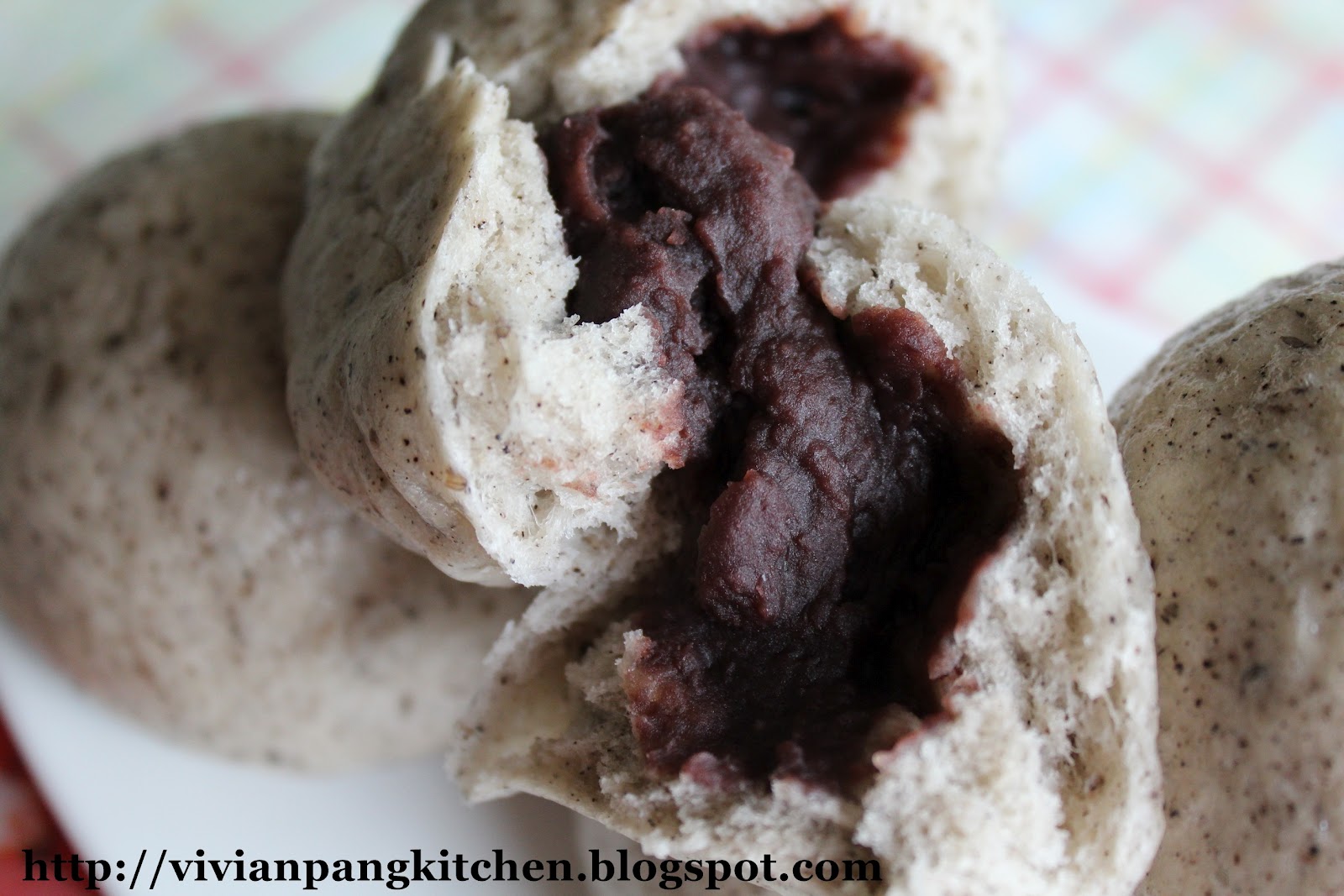 Vivian Pang Kitchen: Black Sesame Steamed Buns with Red Bean Paste ...
