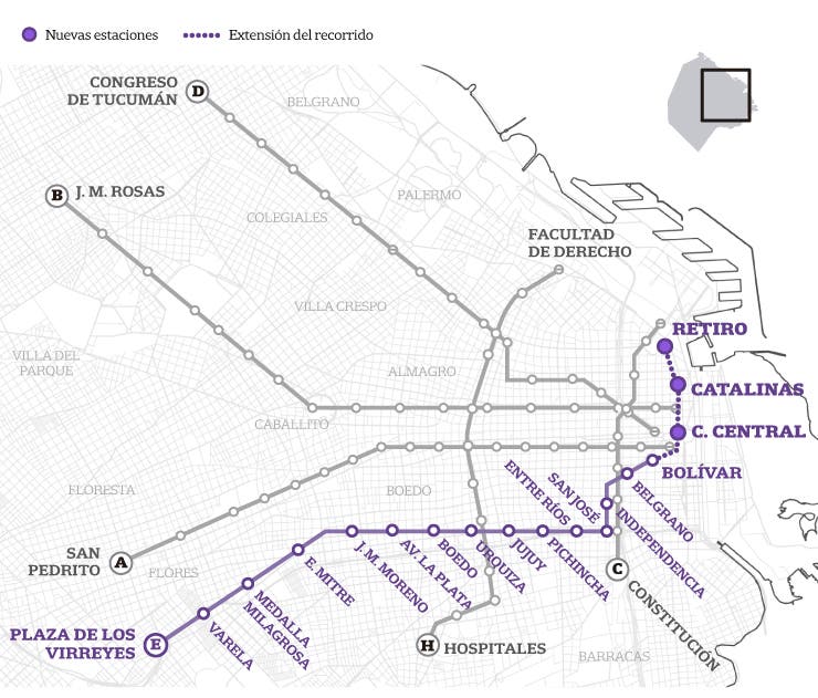 La línea E de subte sumó tres nuevas estaciones: Correo Central ...