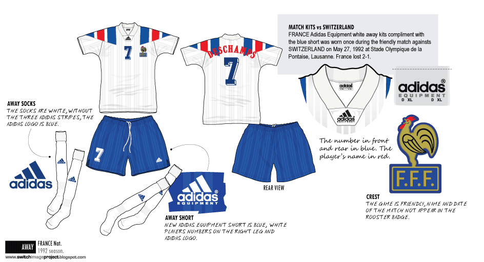 Football teams shirt and kits fan: 1992 Kits France Away vs Swiss