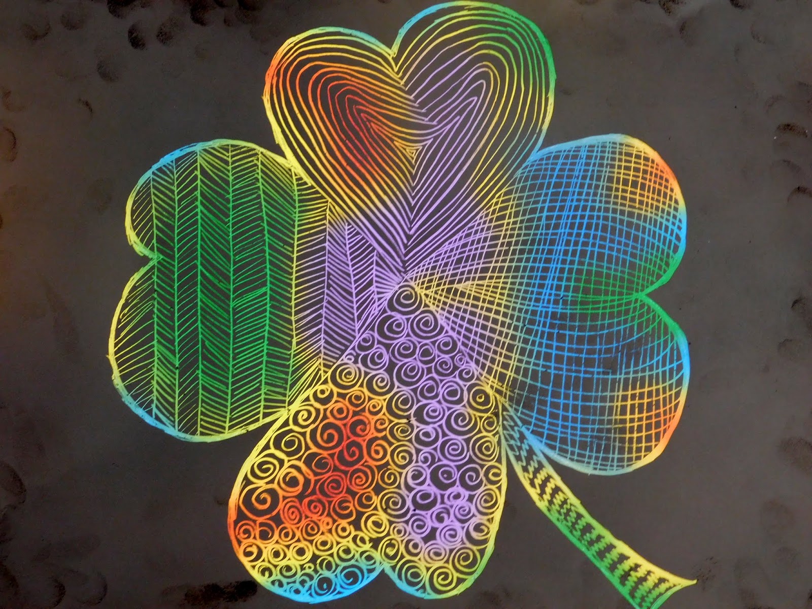 Art Project #77-- Shamrock Zentangles on Scratch Paper