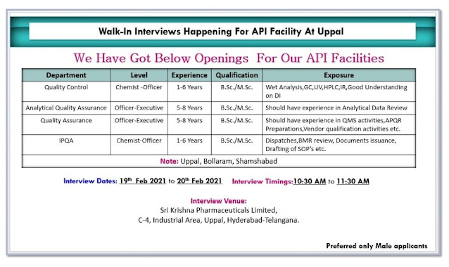 Sri Krishna Pharmaceuticals Ltd - Walk-In Interviews for Quality Control / AQA / Quality ...