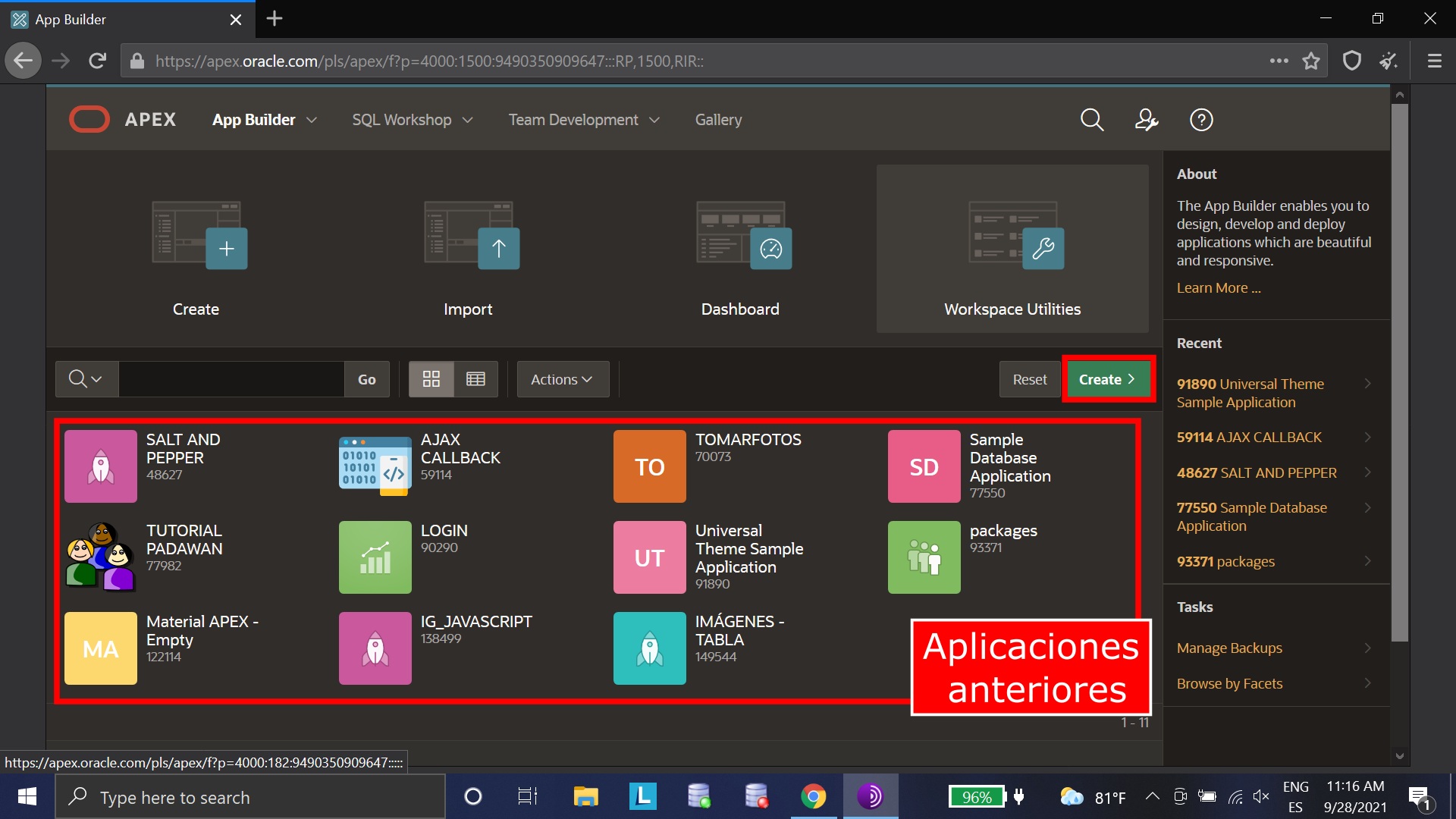 Cómo crear una aplicación Oracle APEX