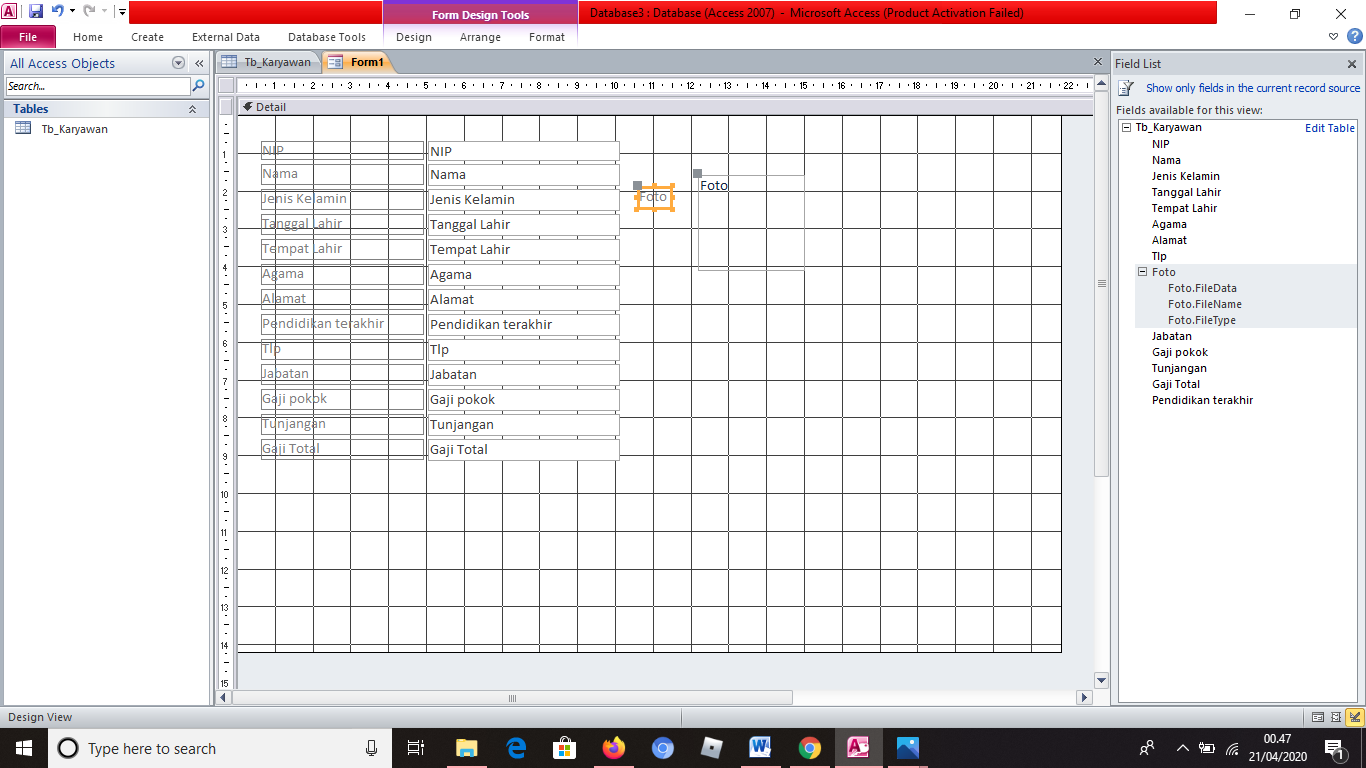 Cara membuat database karyawan di ms.access