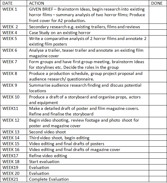 A2 Media Production: Production Schedule