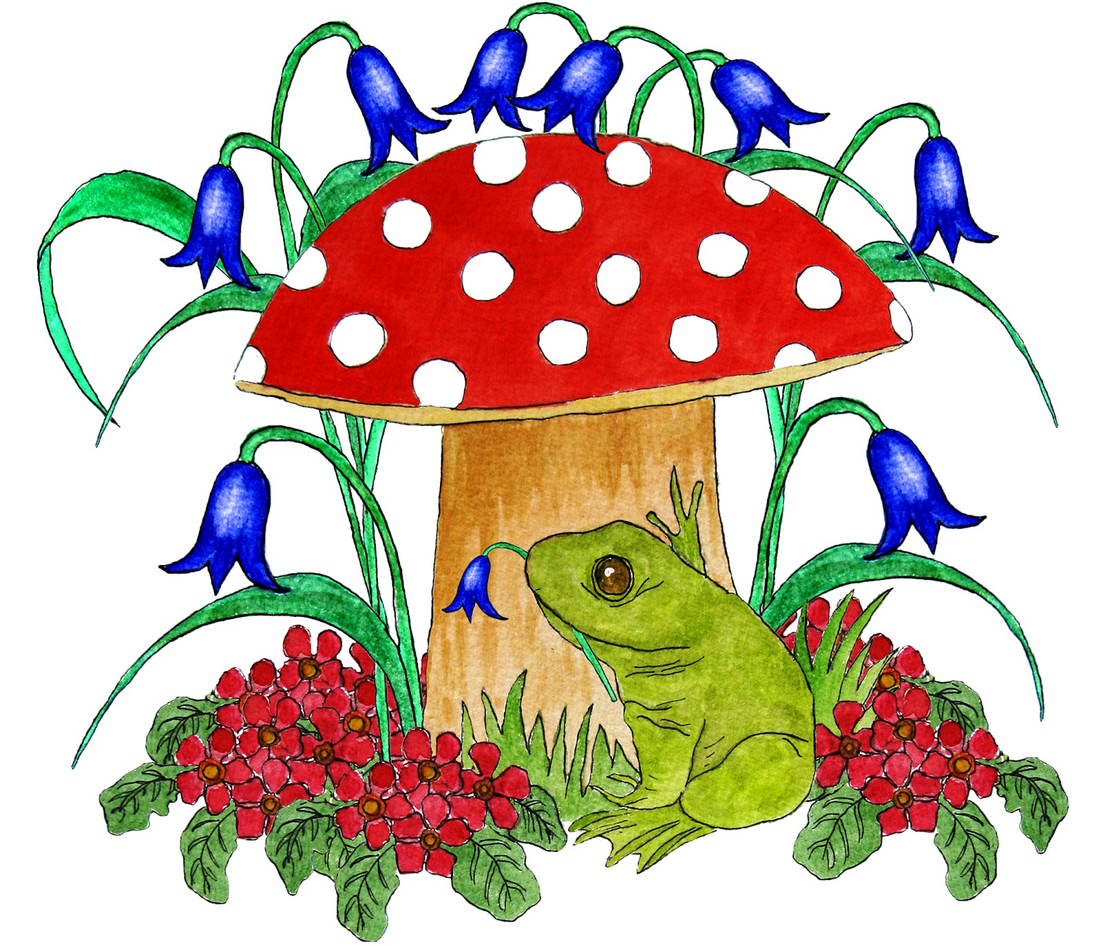 LinsArt: Frog under a Spotty Toadstool Fabric