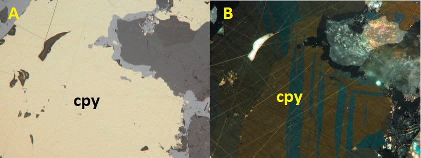 Microscopia de Menas: Calcopirita