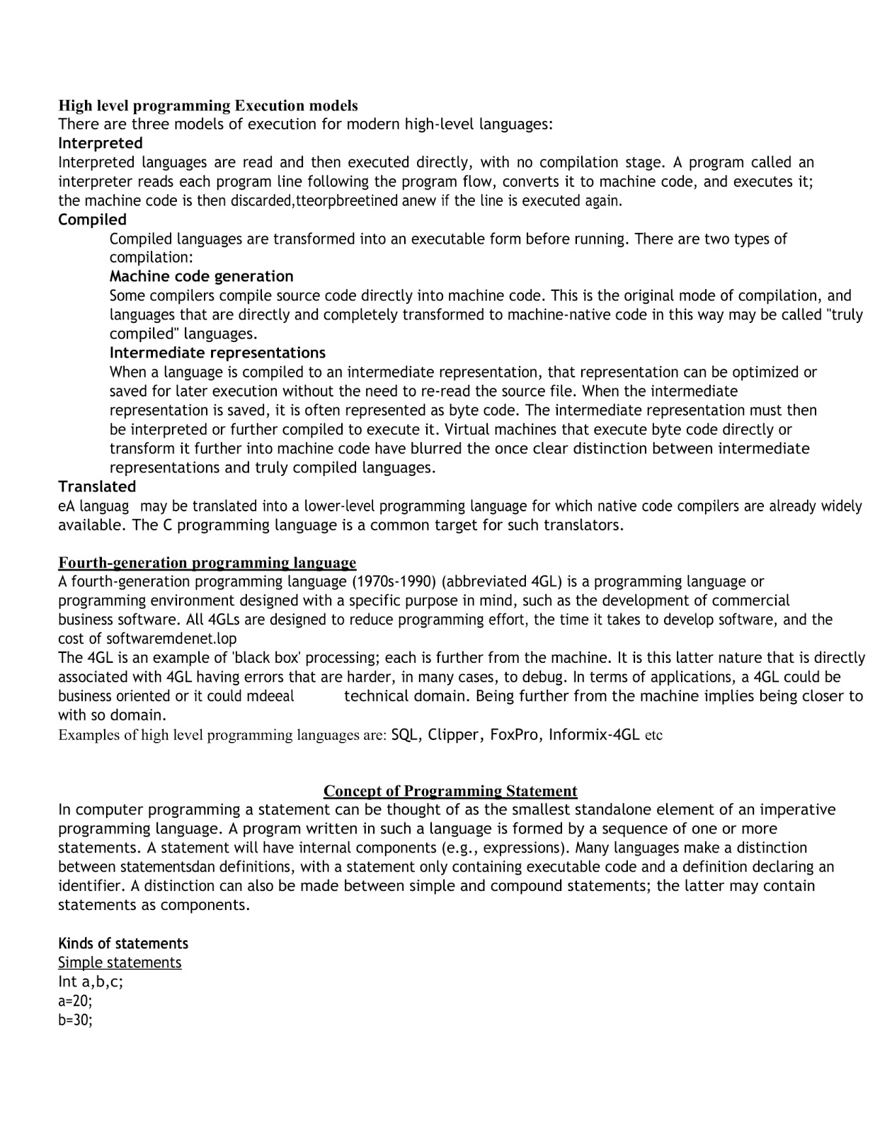 Computer Science & Programming : Computer Science Class 11 Notes