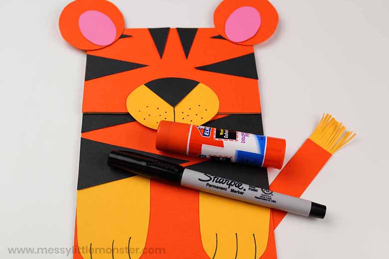 Paper Bag Puppet Tiger Craft - Template Included! - Messy Little Monster