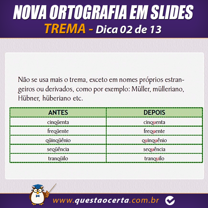 PoRtUgUêS nA TeLa: NOVA ORTOGRAFIA: Dica 02 de 13 - Trema