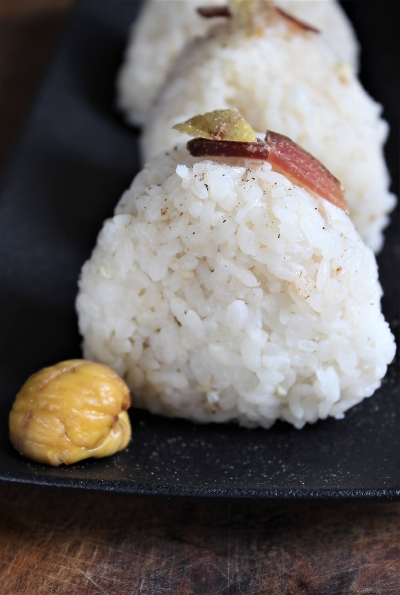 one "good" idea for Onigiri Action 2020: chestnuts and Italian ham