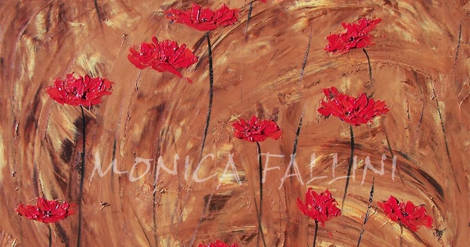Paintings by Monica Fallini: Red and golden Poppies art by contemporary ...