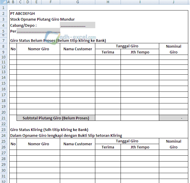 Contoh Form Stock Opname Giro Dalam Excel - Belajar Excel