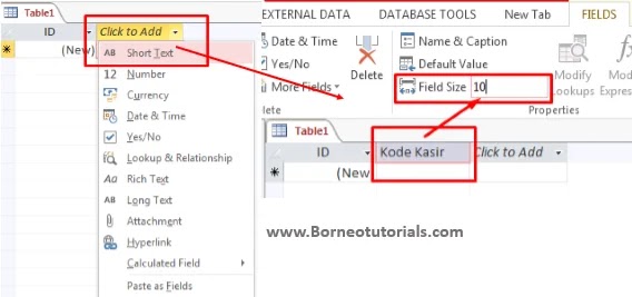 Cara Membuat Database Baru dan Tabel di Ms Access 2013 - Borneotutorials.blogspot.com