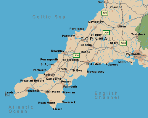 Map Of England Showing Cornwall - Map
