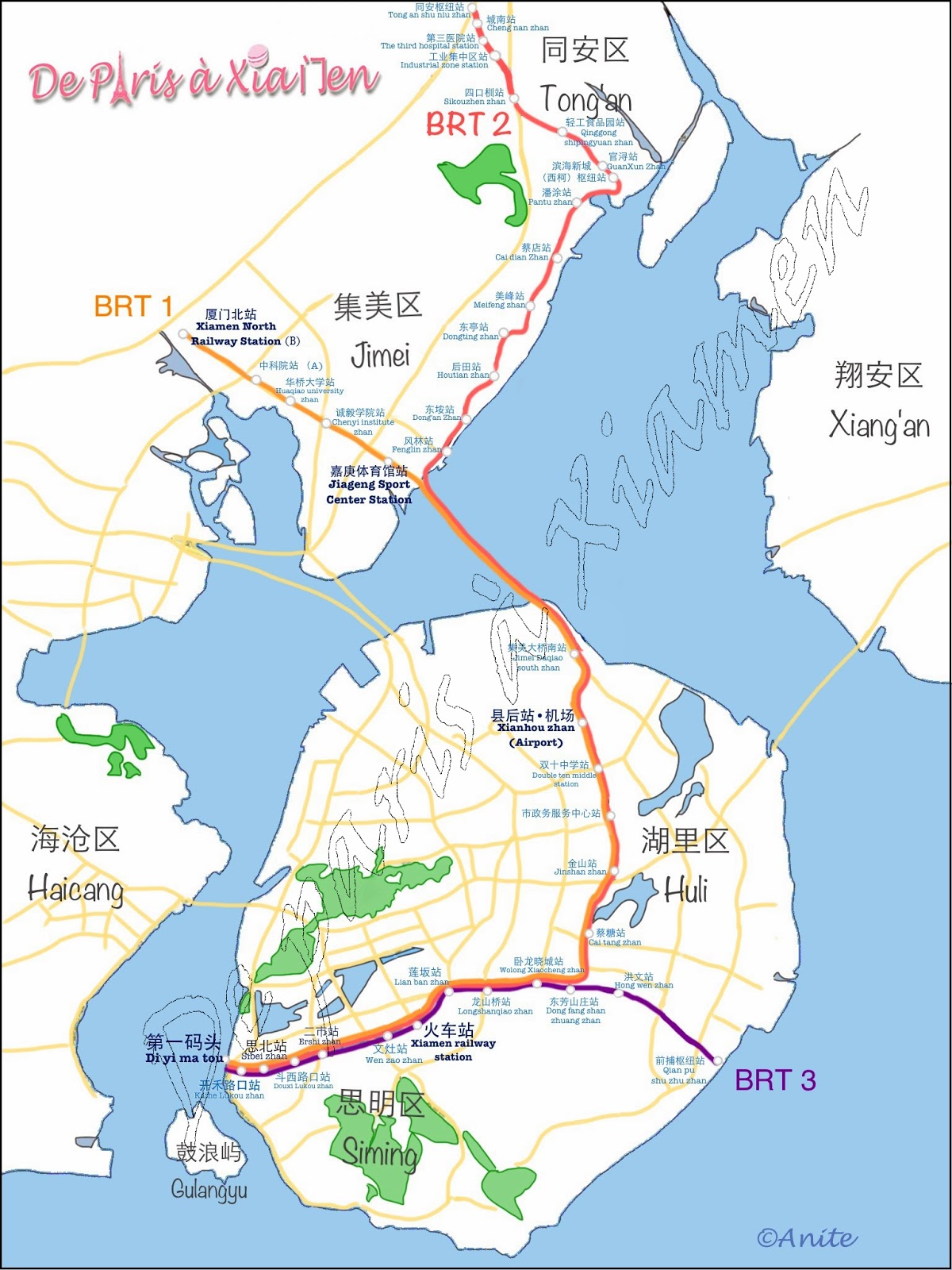 Xiamen BRT Map in English ~ De Paris à Xiamen