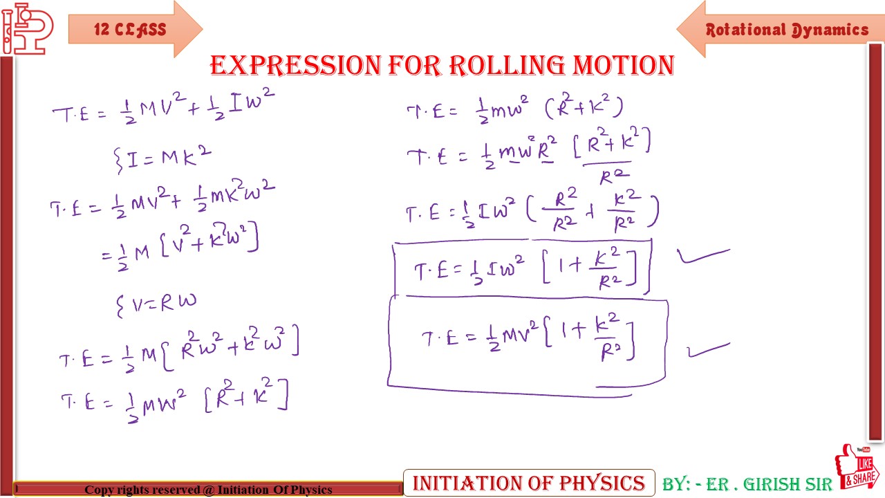ROTATIONAL DYNAMICS- 8. ROLLING MOTION -DERIVATION - VELOCITY AND ...