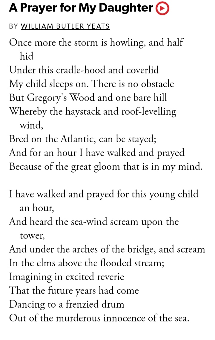 Vidhya's Blog: Poem : A Prayer for my Daughter by W B Yeats