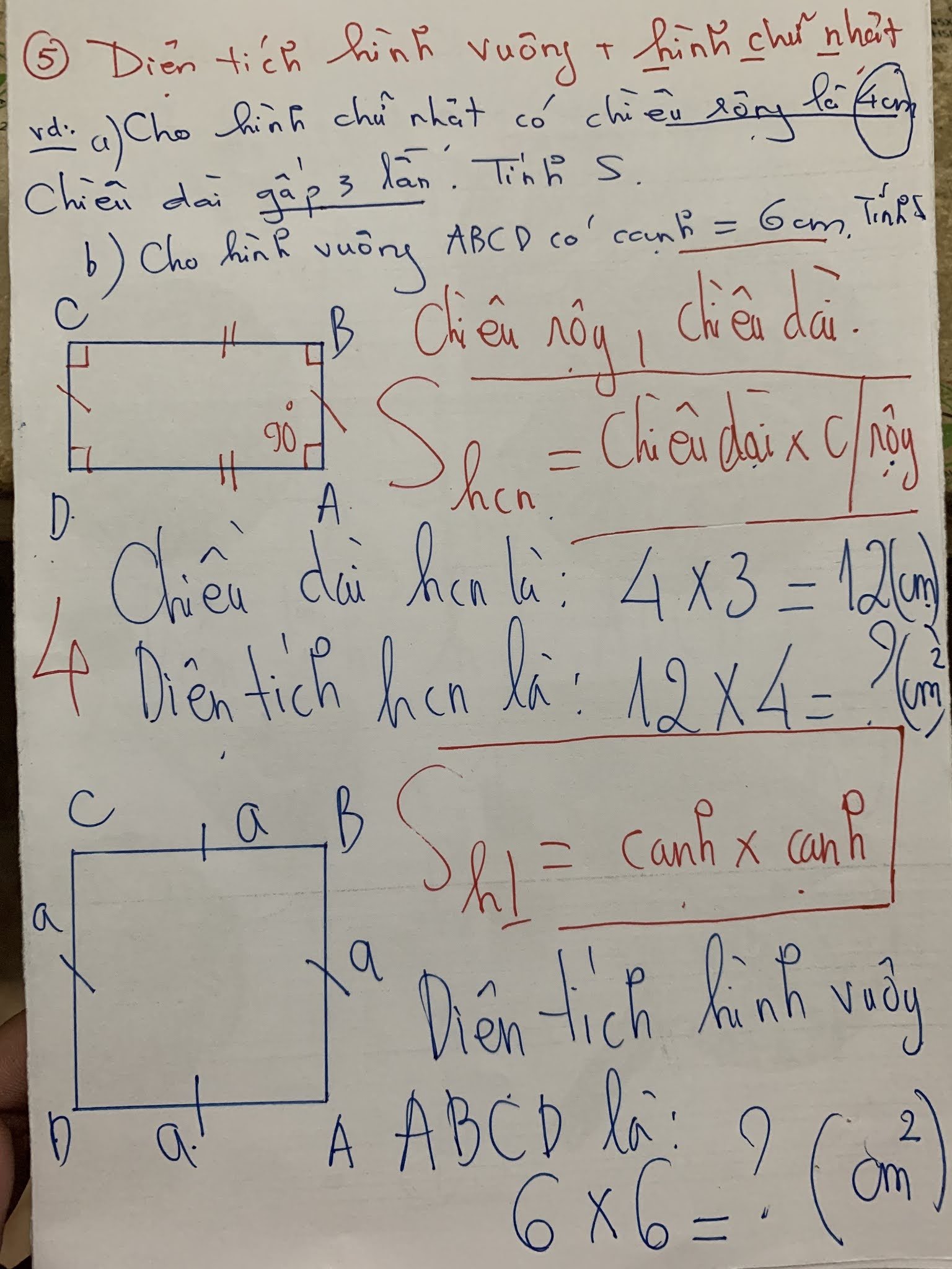 Công thức cách tính diện tích hình vuông và diện tích hình chữ nhật - Sáng tạo xanh