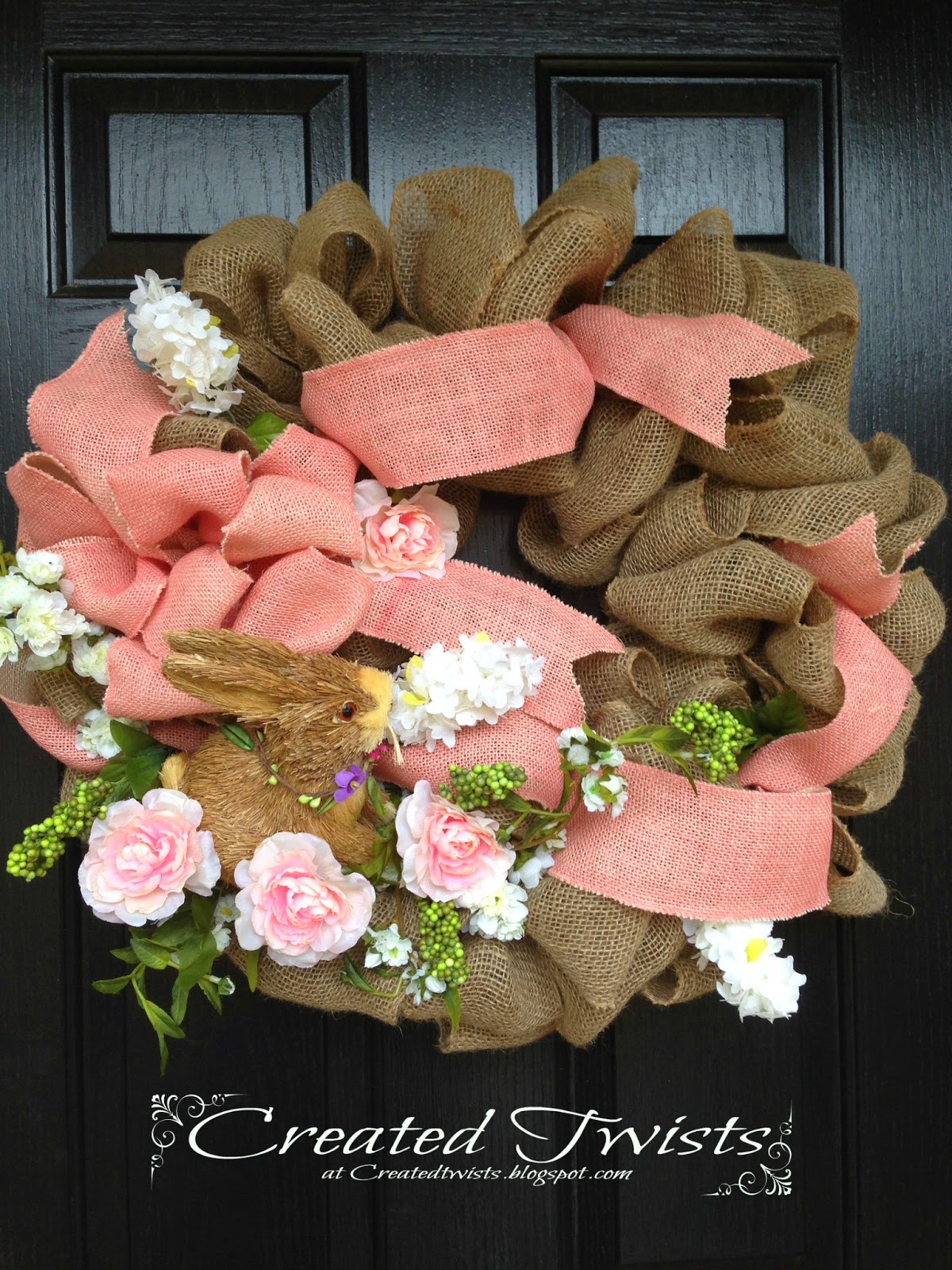 Created Twists: Spring Burlap Easter Wreath with Natural Bunny