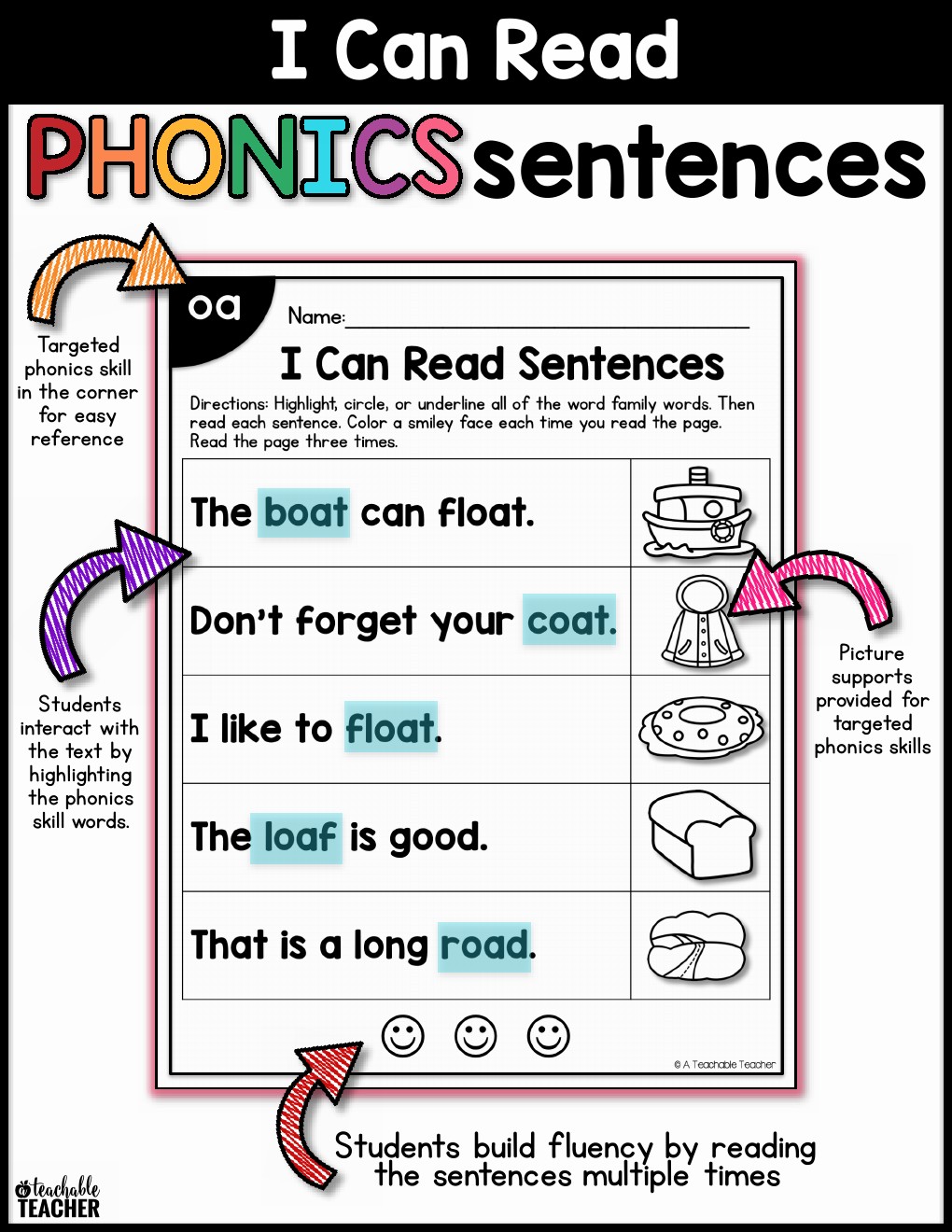 Phonics Sentences Long vowels for kids printables and PDF