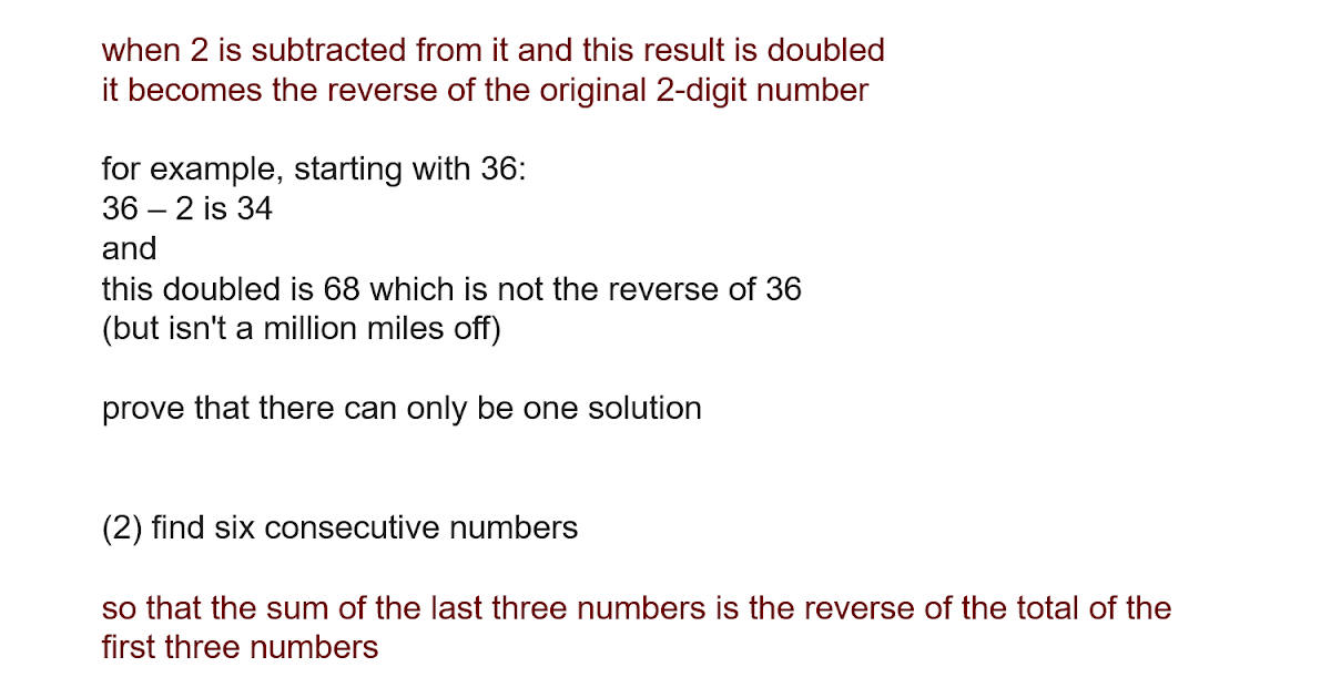 MEDIAN Don Steward mathematics teaching: two reversal problems