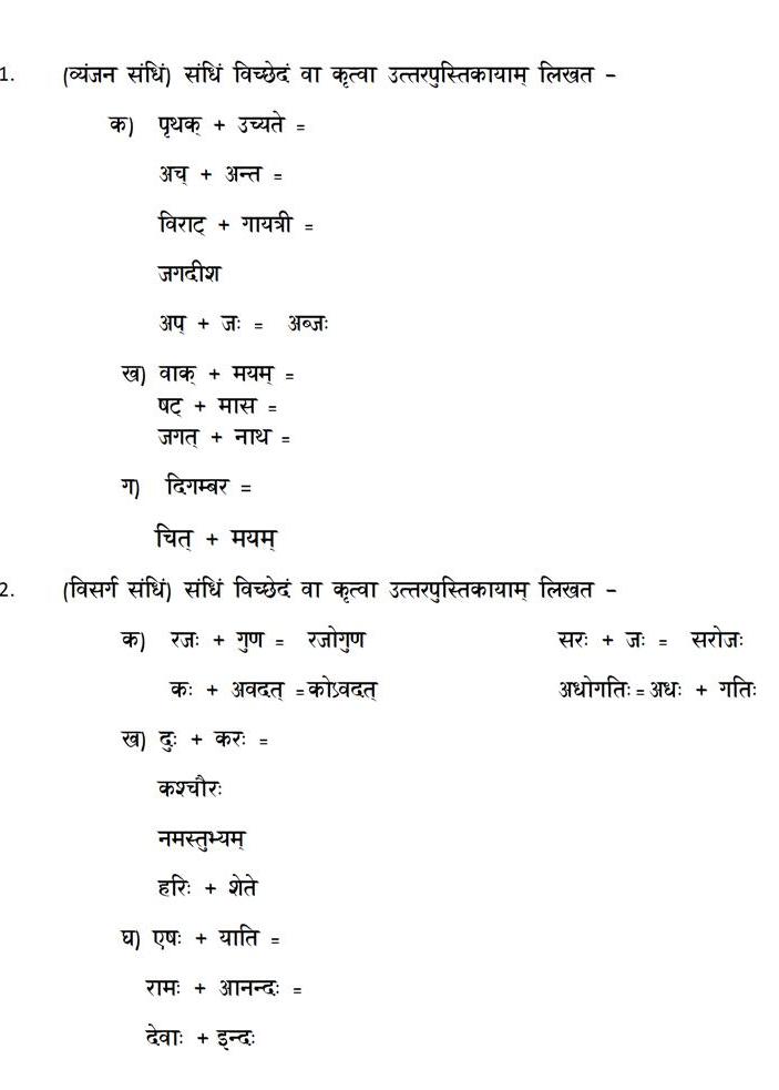 जयतु संस्कृतम् : Worksheet of sandhi