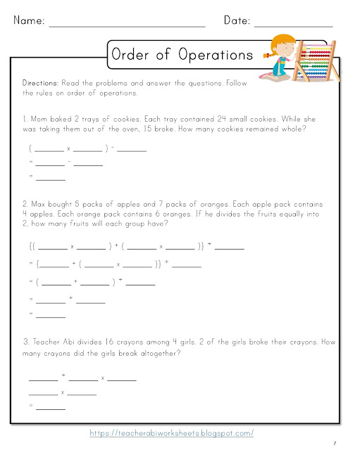 Worksheet Dump - Order of Operations Word Problems