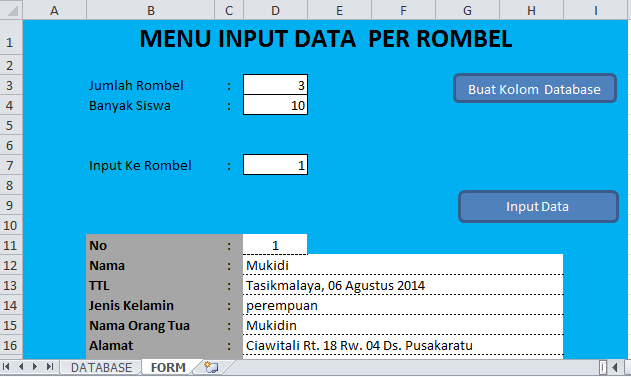 Form excel Input Data siswa ke tiap rombel kelas otomatis - Ruang Excel