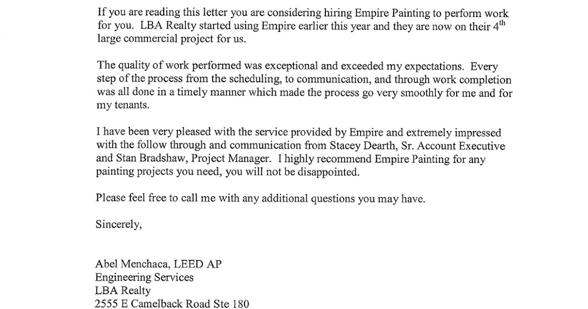 EmpireWorks Reviews and Resources: LBA Realty Reference Letter