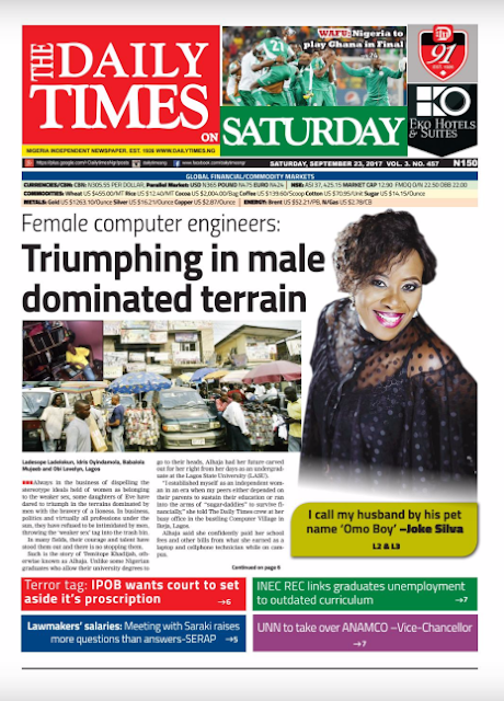 Today's The Daily Times Newspaper Headlines [23 September, 2017 ...