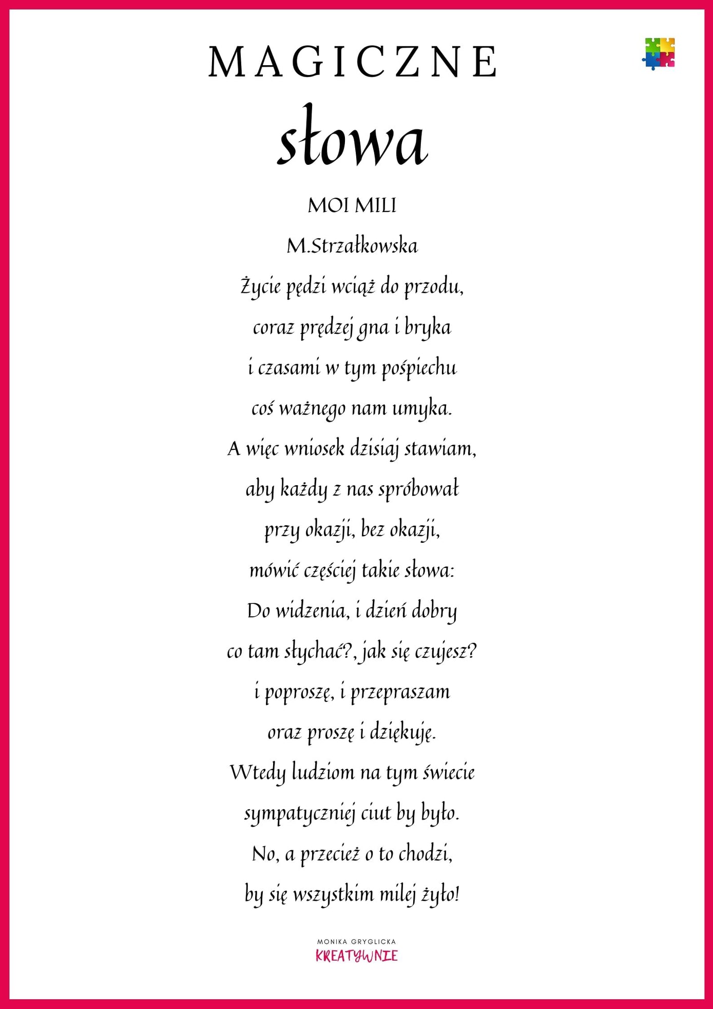 1a - klasa pani Agaty: 13.04.2021 Magiczne słowa