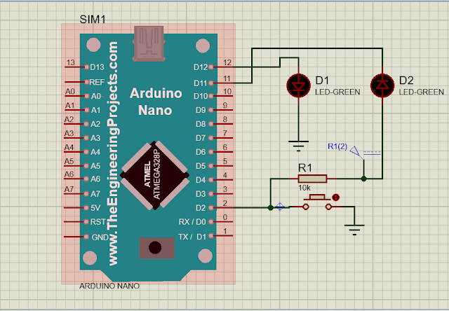 Push Button dan LED pada Arduino Nano menggunakan Proteus | Arduino