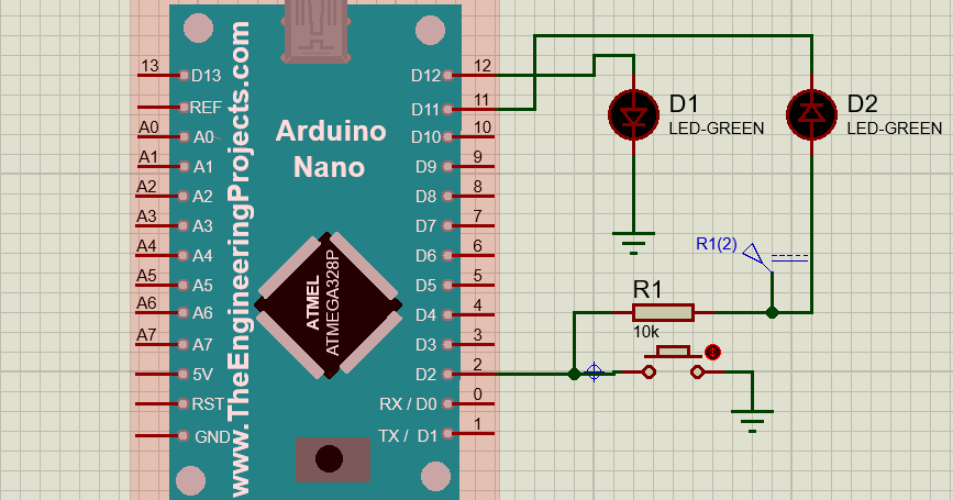 Push Button dan LED pada Arduino Nano menggunakan Proteus | Arduino