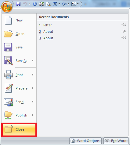Microsoft Office 2007: Microsoft Word "Office Button" 2007