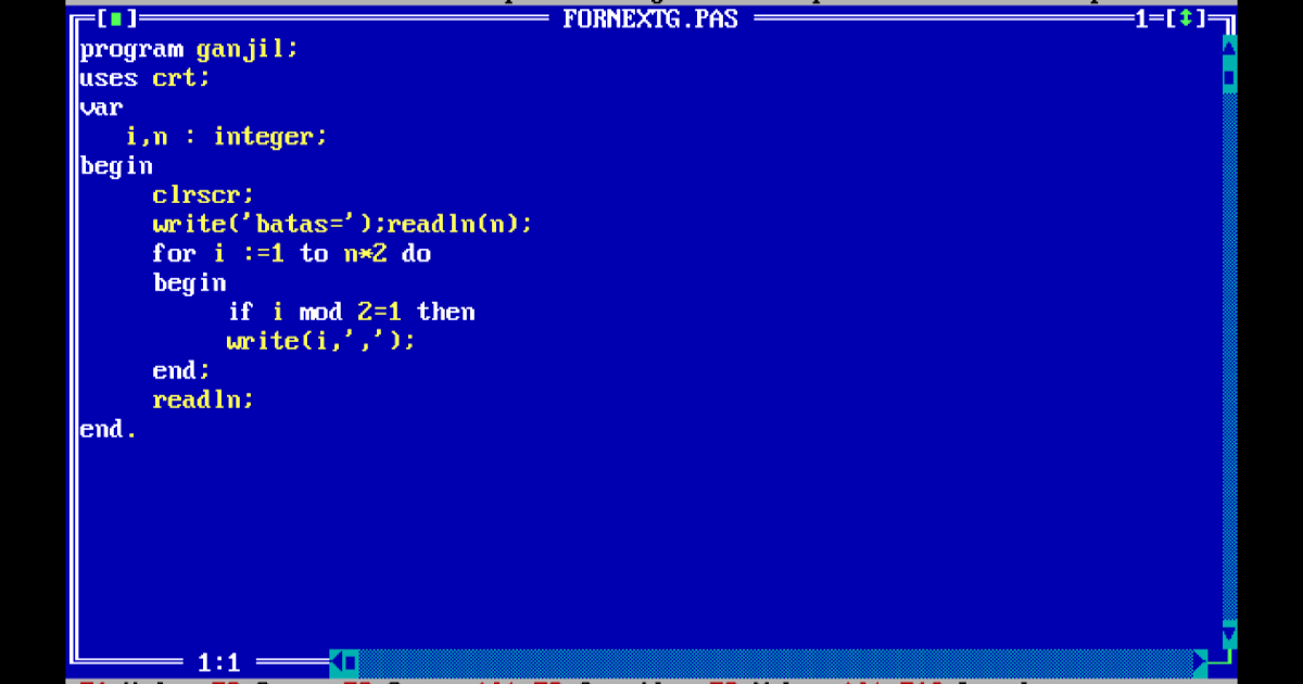 PROGRAM PASCAL MENAMPILKAN BILANGAN GANJIL DARI 1 SAMPAI N DERET ...