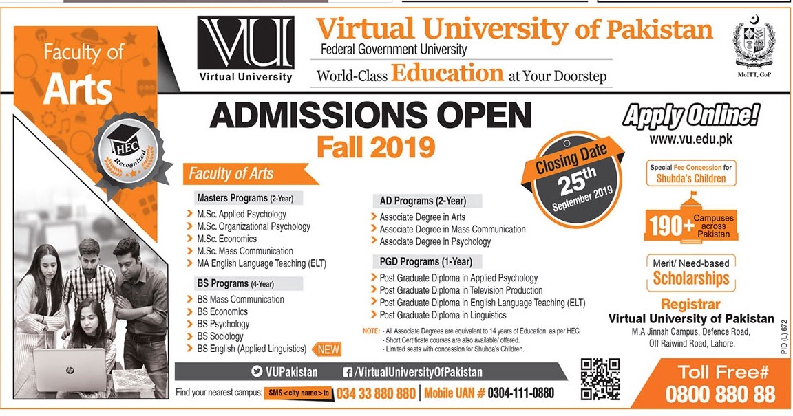 Virtual University BS/MS Admission Open ~ TOPPERS PK