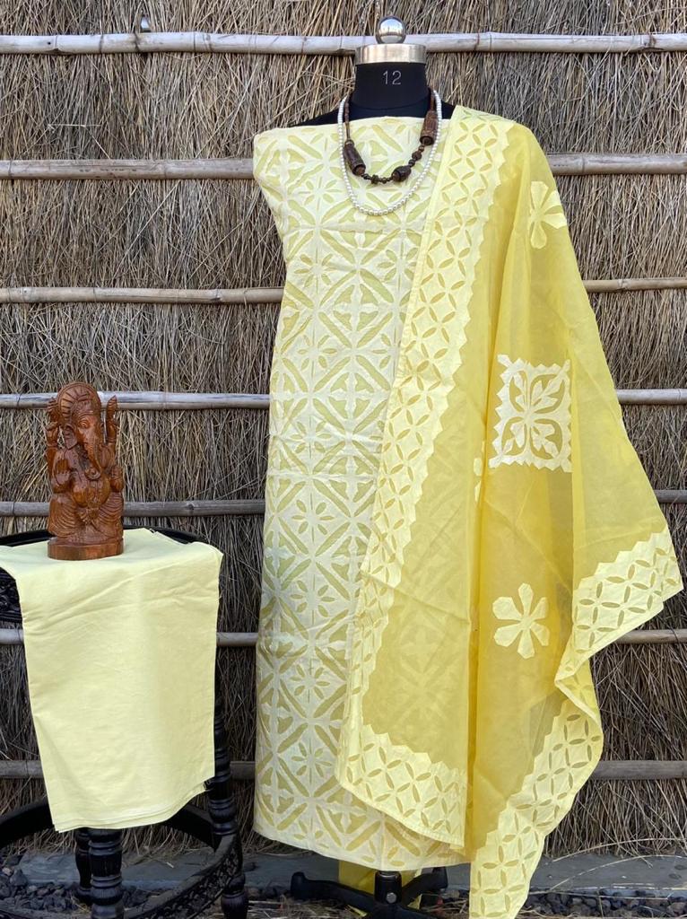 Applique work dress materials