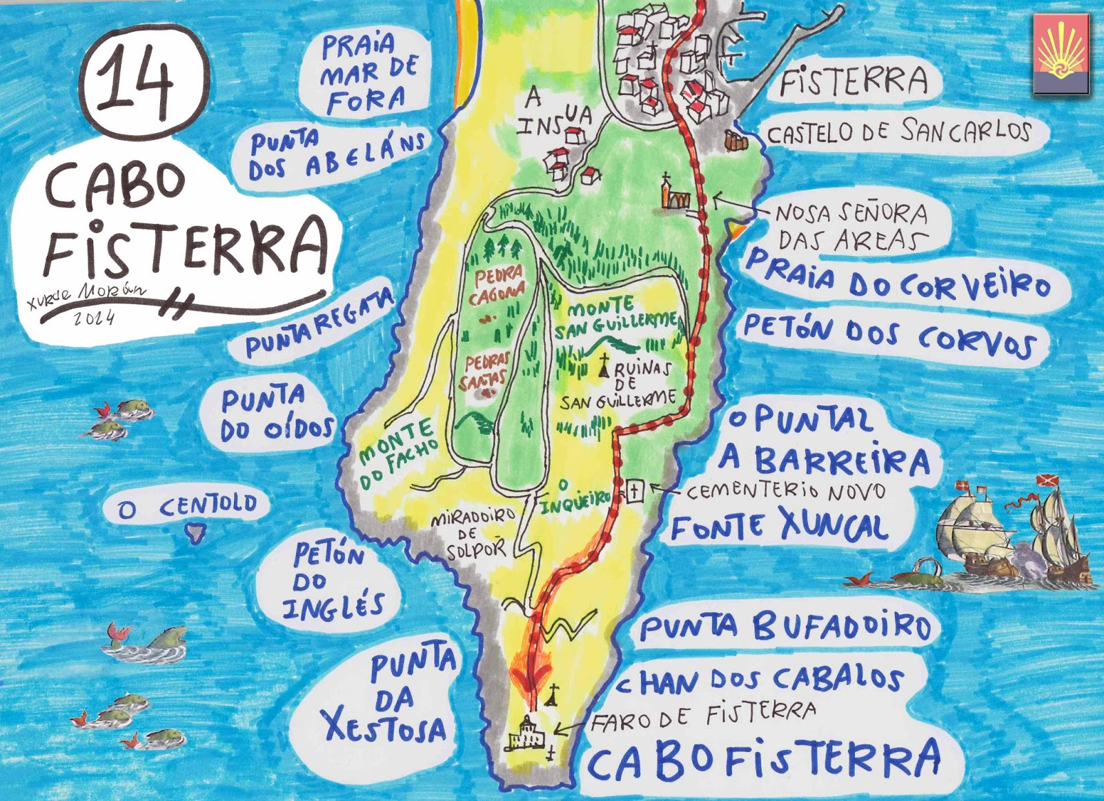 Xurde Morán: Mapas del Camino a Fisterra y Muxia : Etapa 14 "Cabo Fisterra"