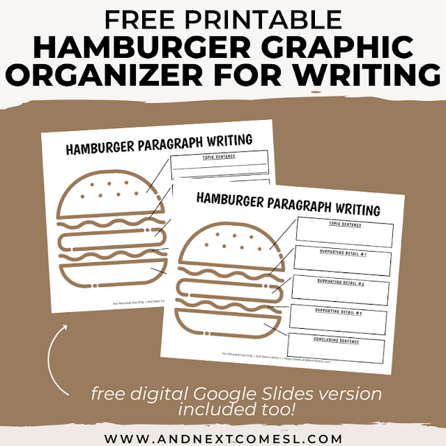 Free Printable Hamburger Graphic Organizer for Paragraph Writing | And ...