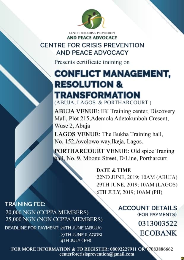 CONFLICT MANAGEMENT, RESOLUTION AND TRANSFORMATION TRAINING | Institute ...