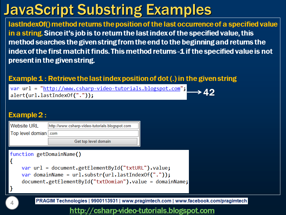 Sql server, .net and c# video tutorial: JavaScript substring example