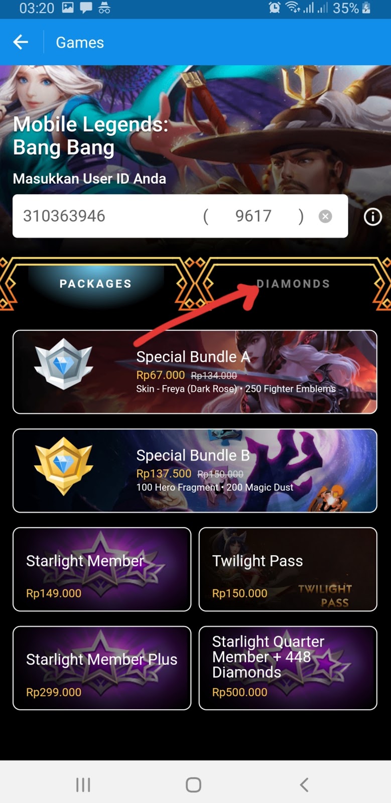 Cara Top Up Diamond Mobile Legend Melalui Aplikasi DANA - Cusnix