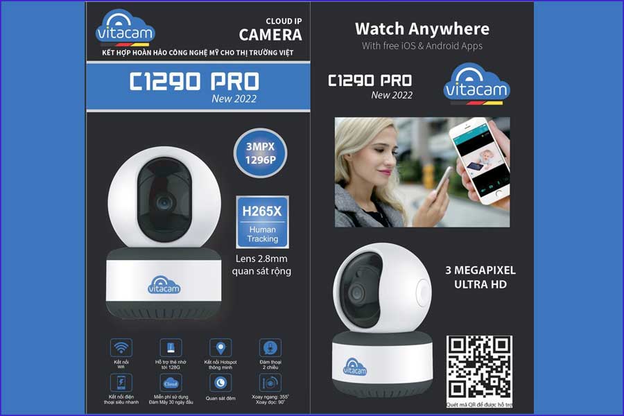 Camera Wifi Vitacam C1290PRO hình ảnh đẹp giá rẻ - Viễn Thông Nguyễn Khang