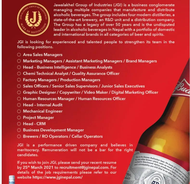 Jobs at Jawalakhel Group of Industries (JGI)