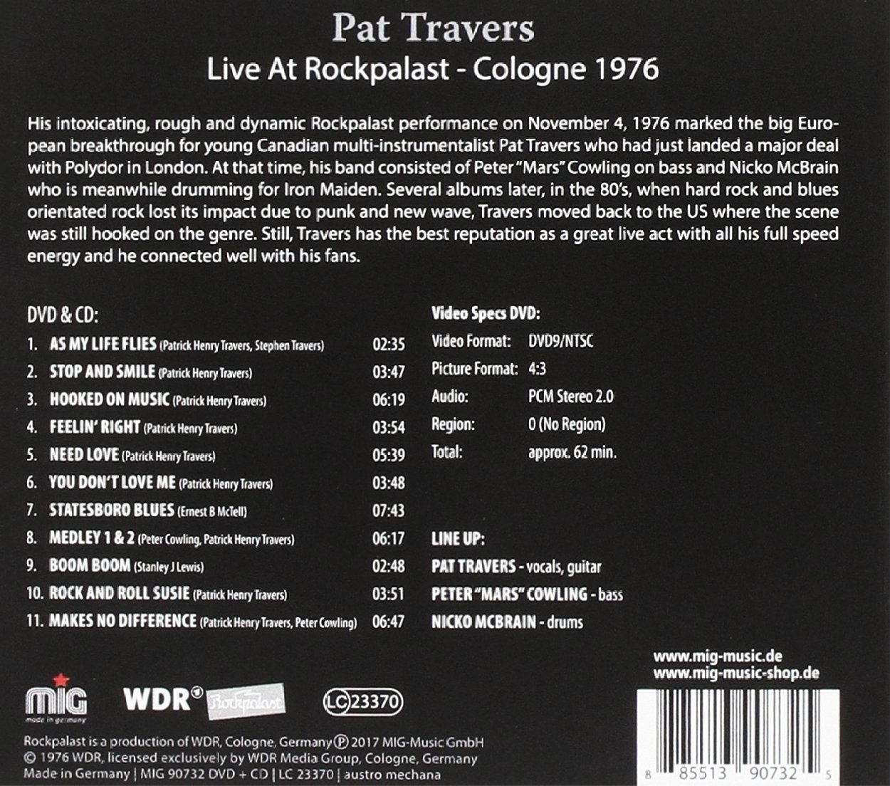 Classic Rock Covers Database: Pat Travers - Live at Rockpalast (1976 ...