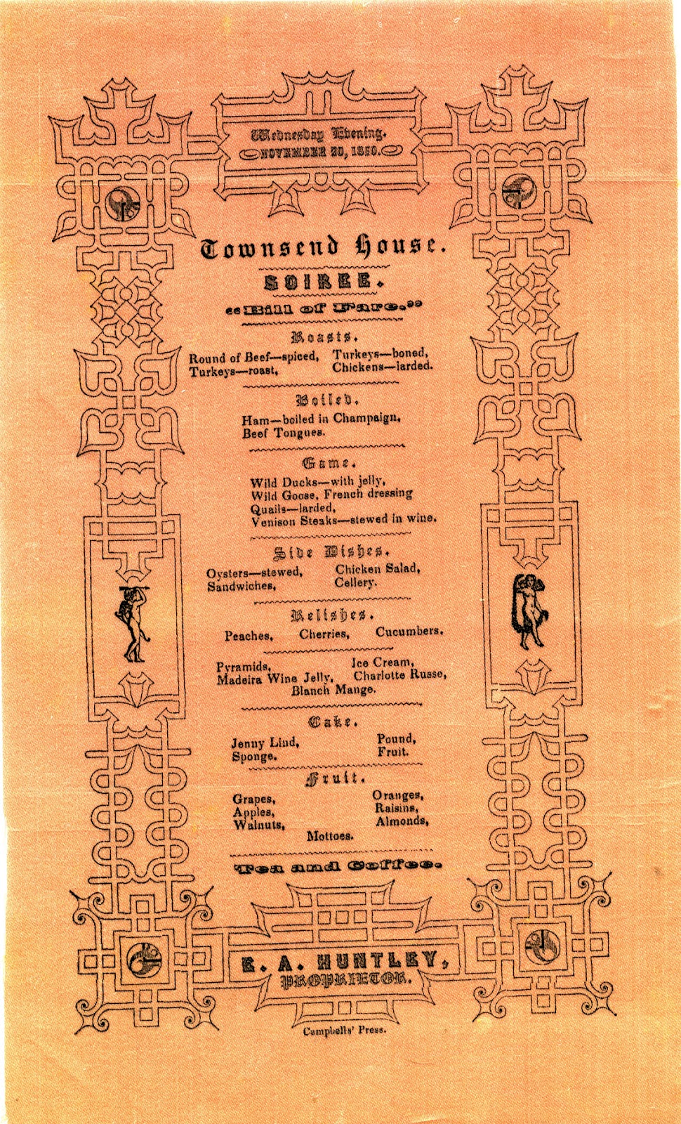 Sandusky History: Menu from the Townsend House from 1850