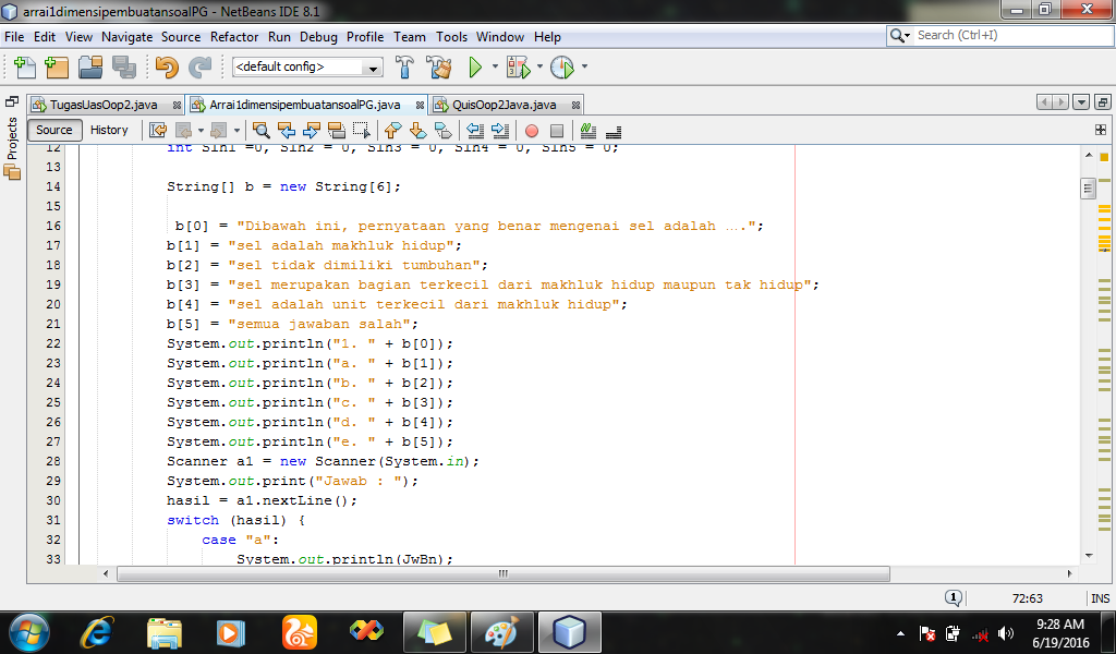 Tutorial membuat soal pilihan ganda menggunakan array 1 dimensi pada ...