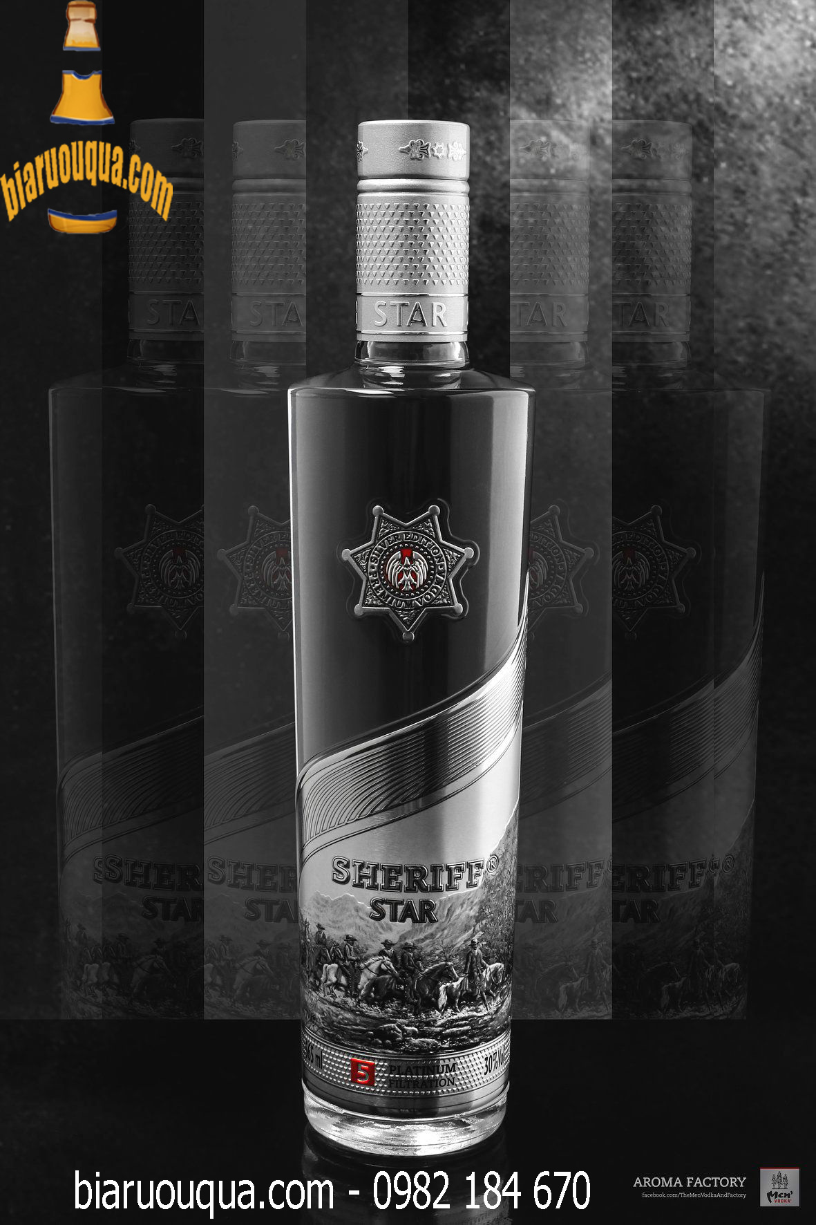 Rượu Men' Sheriff Silver Star Vodka Bạc 50% chai 565ml