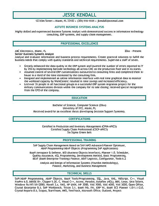 Systems Analyst Resume Example ~ Resume Letter